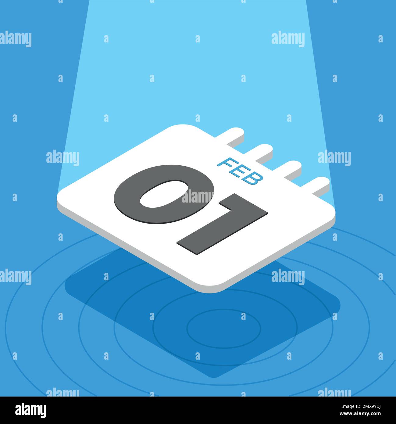 February 1 - 3D calendar floating with spotlight on blue background ...