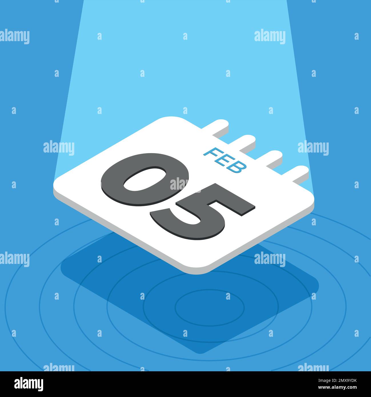 February 5 - 3D calendar floating with spotlight on blue background ...