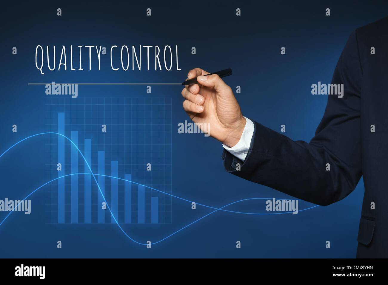 Quality control service. Businessman using virtual screen, closeup ...