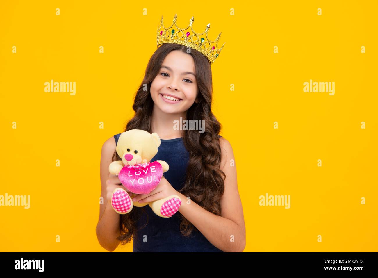 Birthday kids prom party. Teenage girl with crown, feeling princess ...