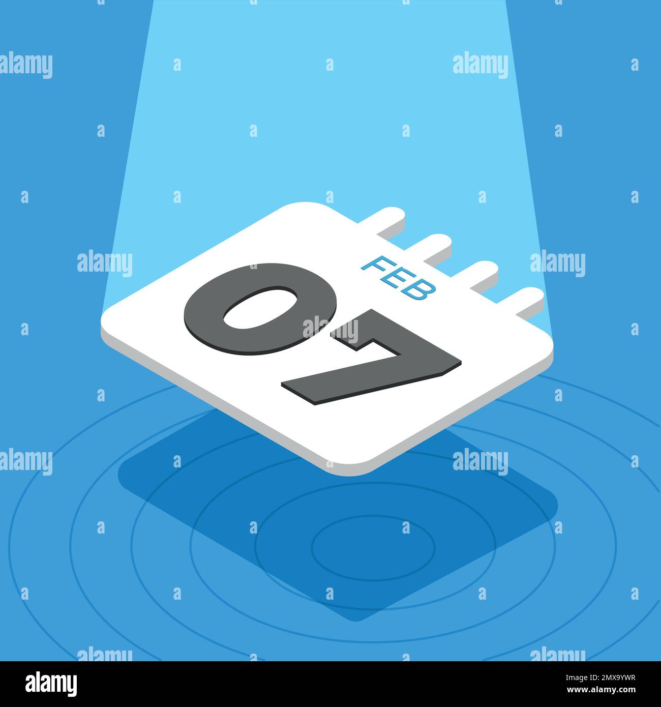 February 7 - 3D calendar floating with spotlight on blue background ...