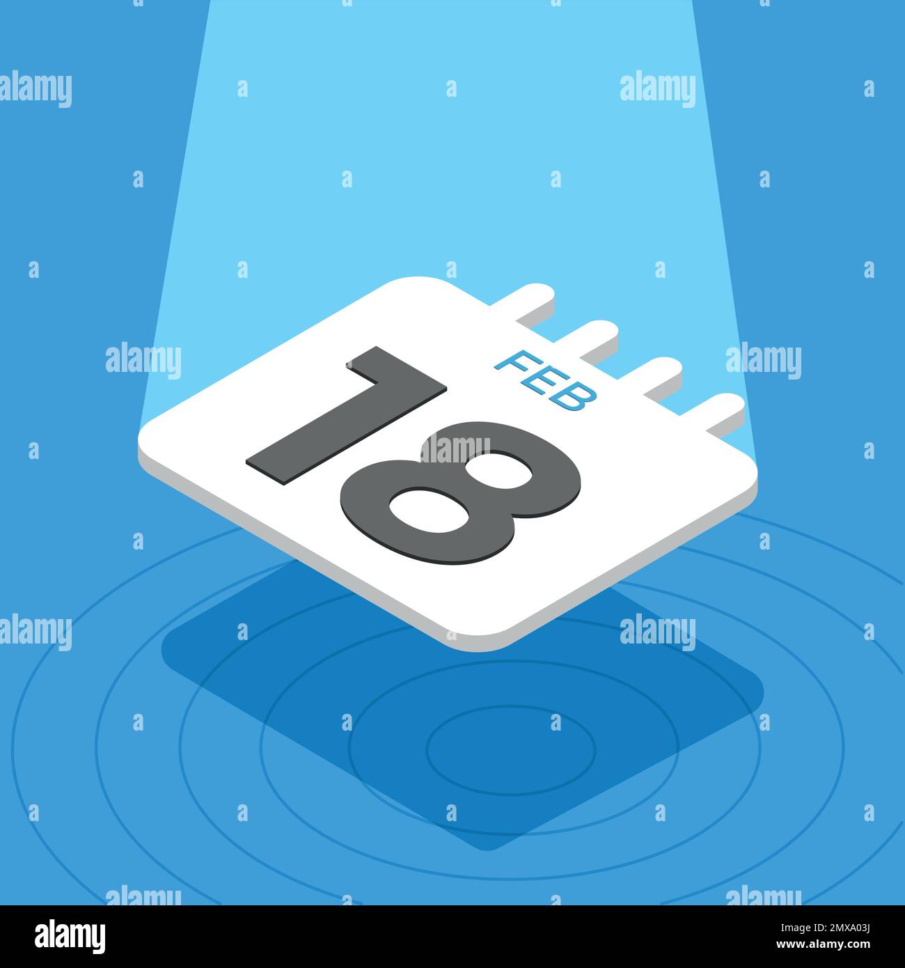 February 18 - 3D calendar floating with spotlight on blue background ...