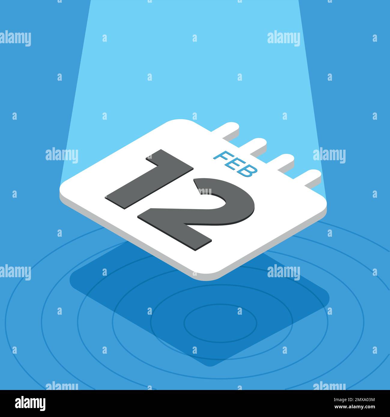 February 12 - 3D calendar floating with spotlight on blue background ...