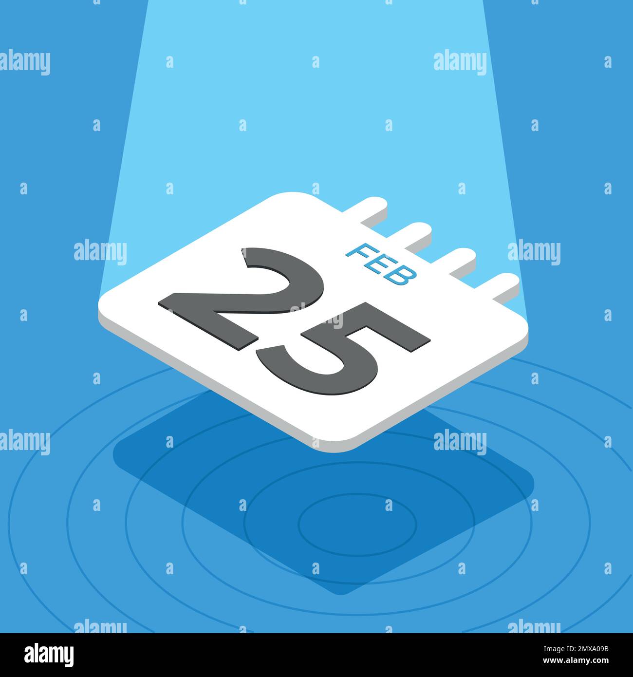 February 25 - 3D calendar floating with spotlight on blue background ...