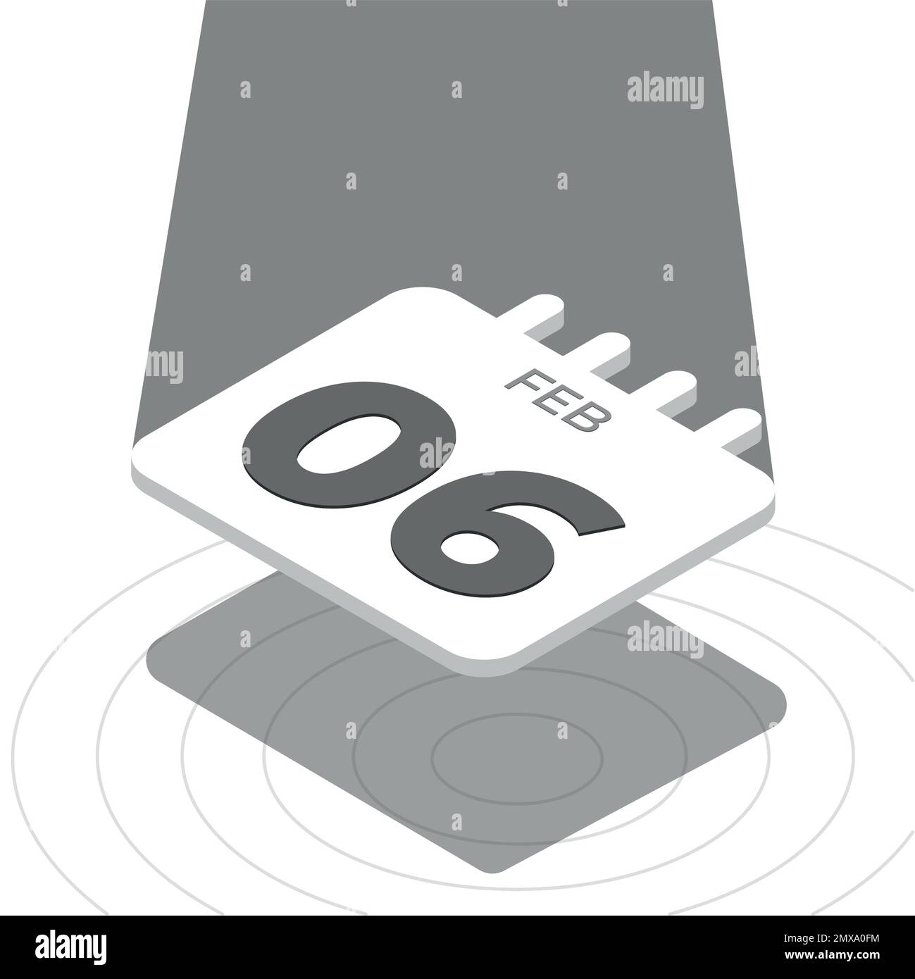 February 6 - Black and white 3D calendar floating with spotlight on ...