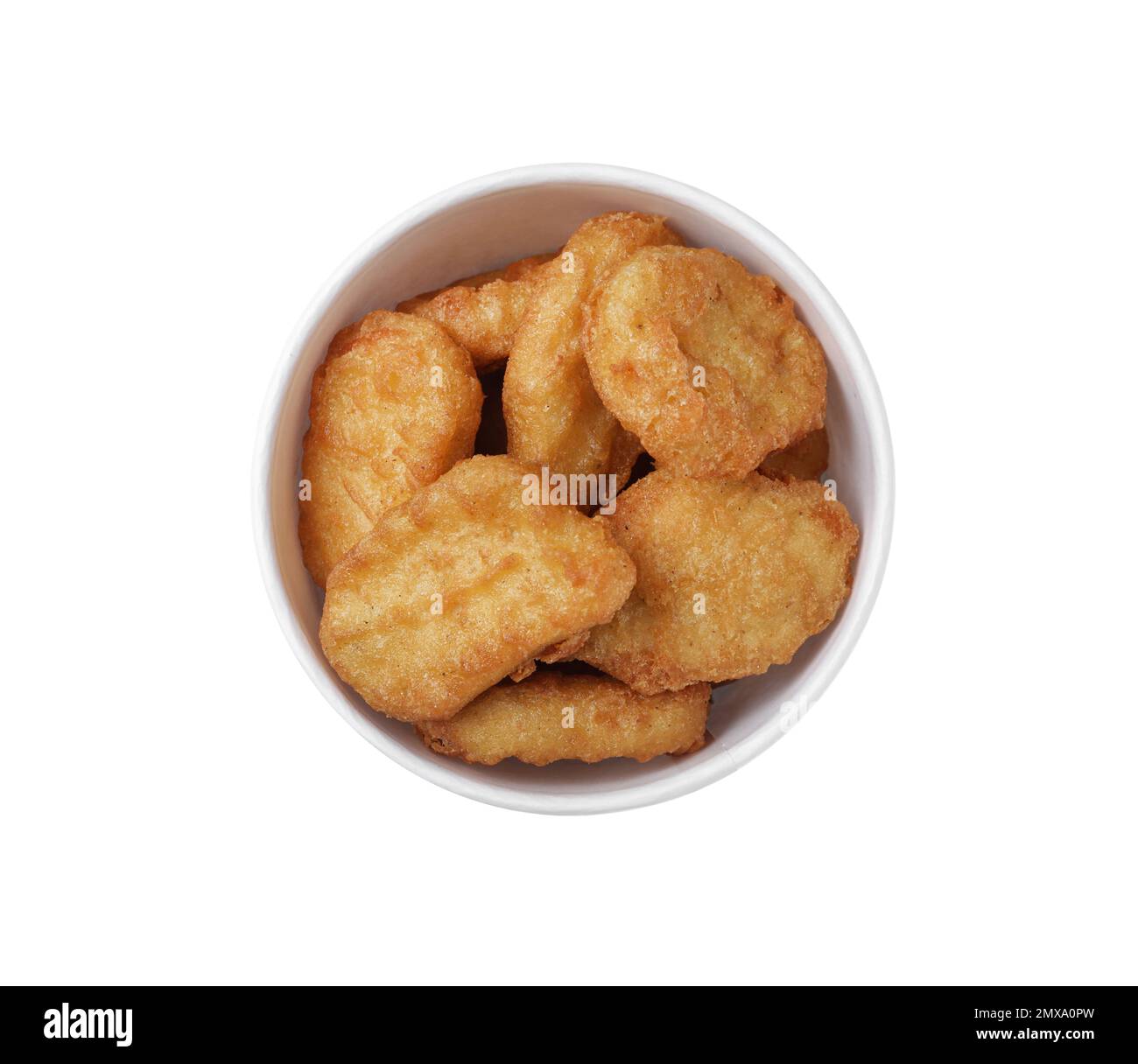 Bucket with tasty chicken nuggets isolated on white, top view Stock ...