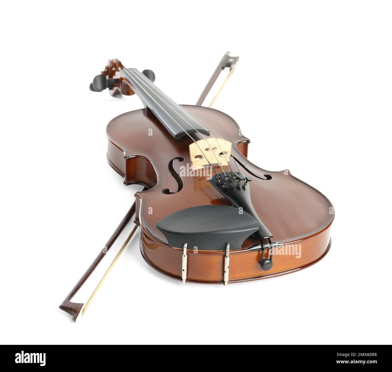 Beautiful classic violin and bow on white background. Musical ...
