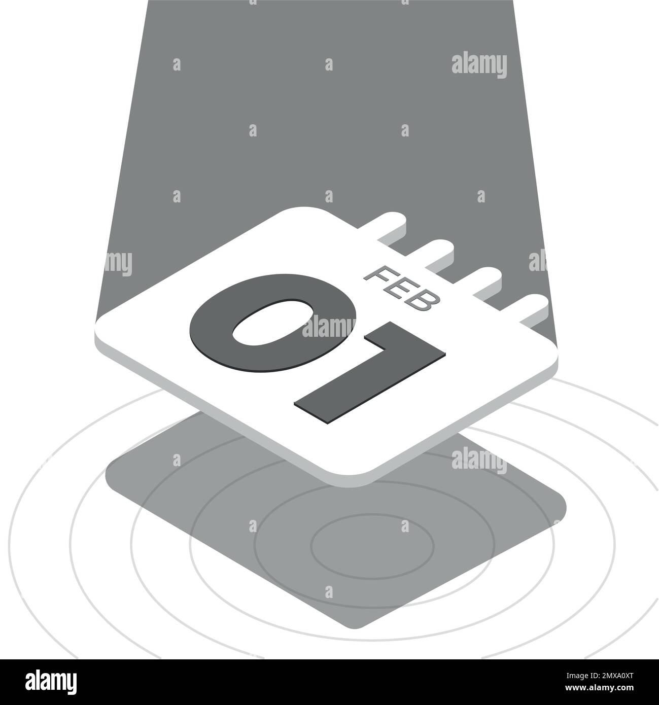 February 1 - Black and white 3D calendar floating with spotlight on ...