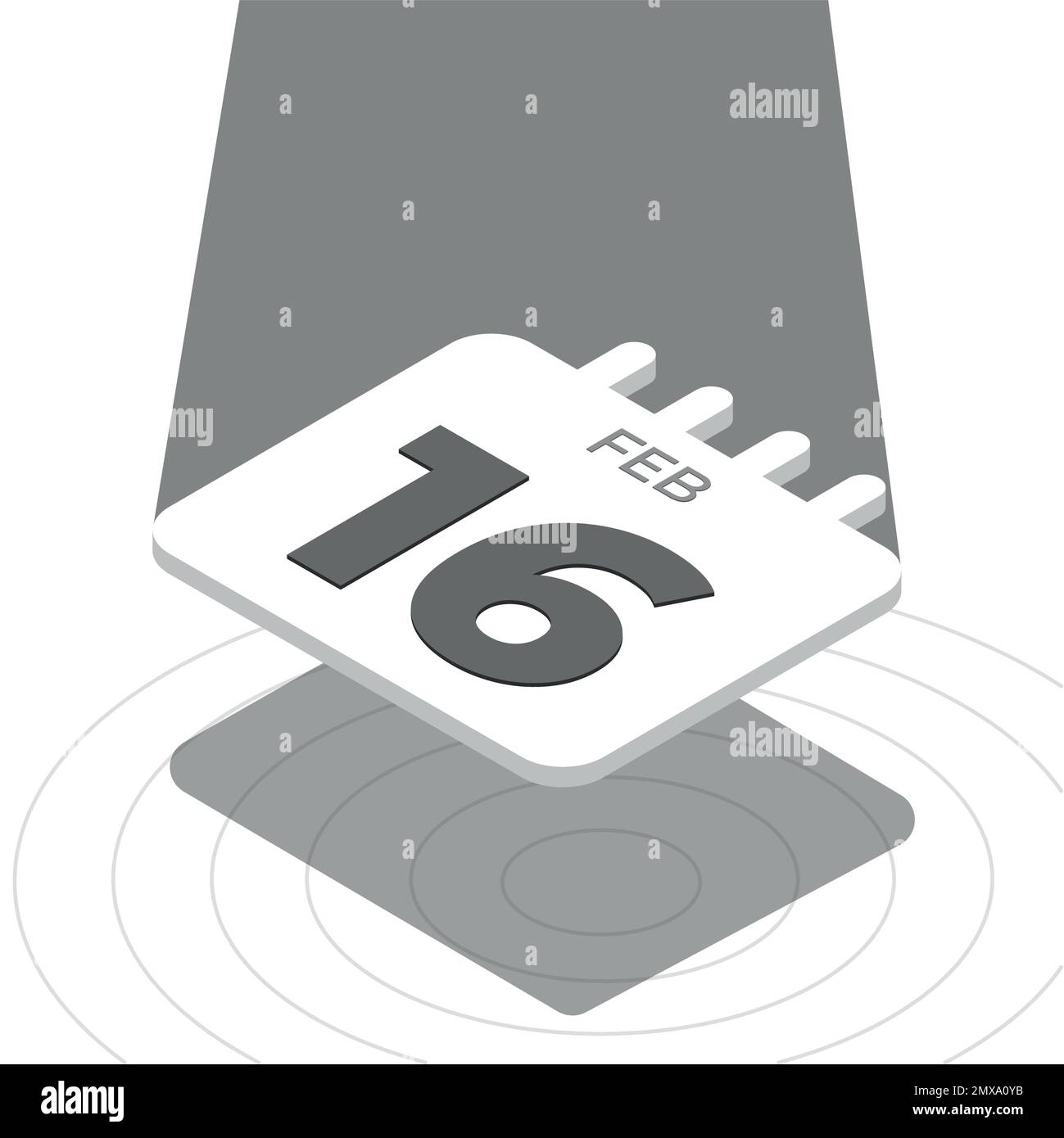 February 16 - Black and white 3D calendar floating with spotlight on ...