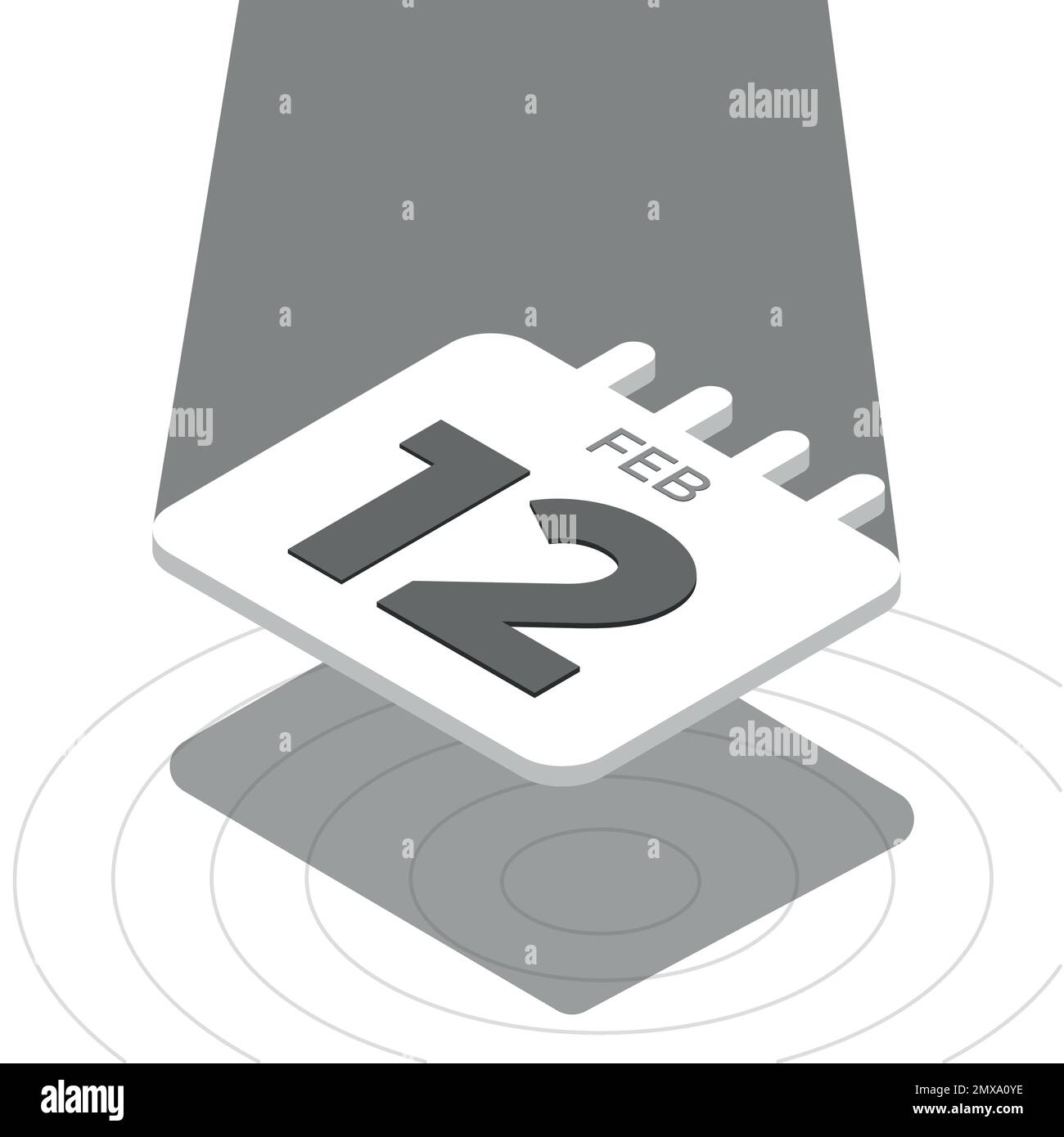 February 12 - Black and white 3D calendar floating with spotlight on ...