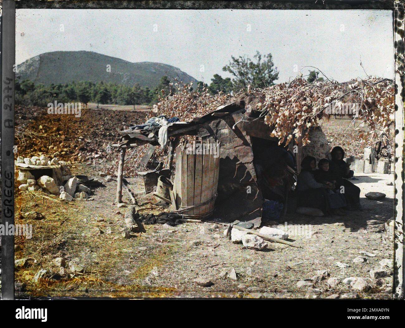 Malakasa, Greece Small makeshift camp housing from Albanians, two women ...
