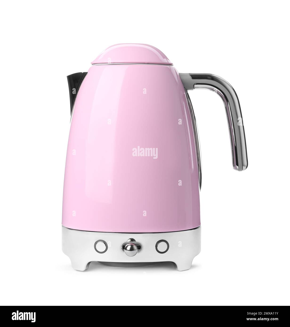 Modern pink electric kettle with base isolated on white Stock Photo - Alamy