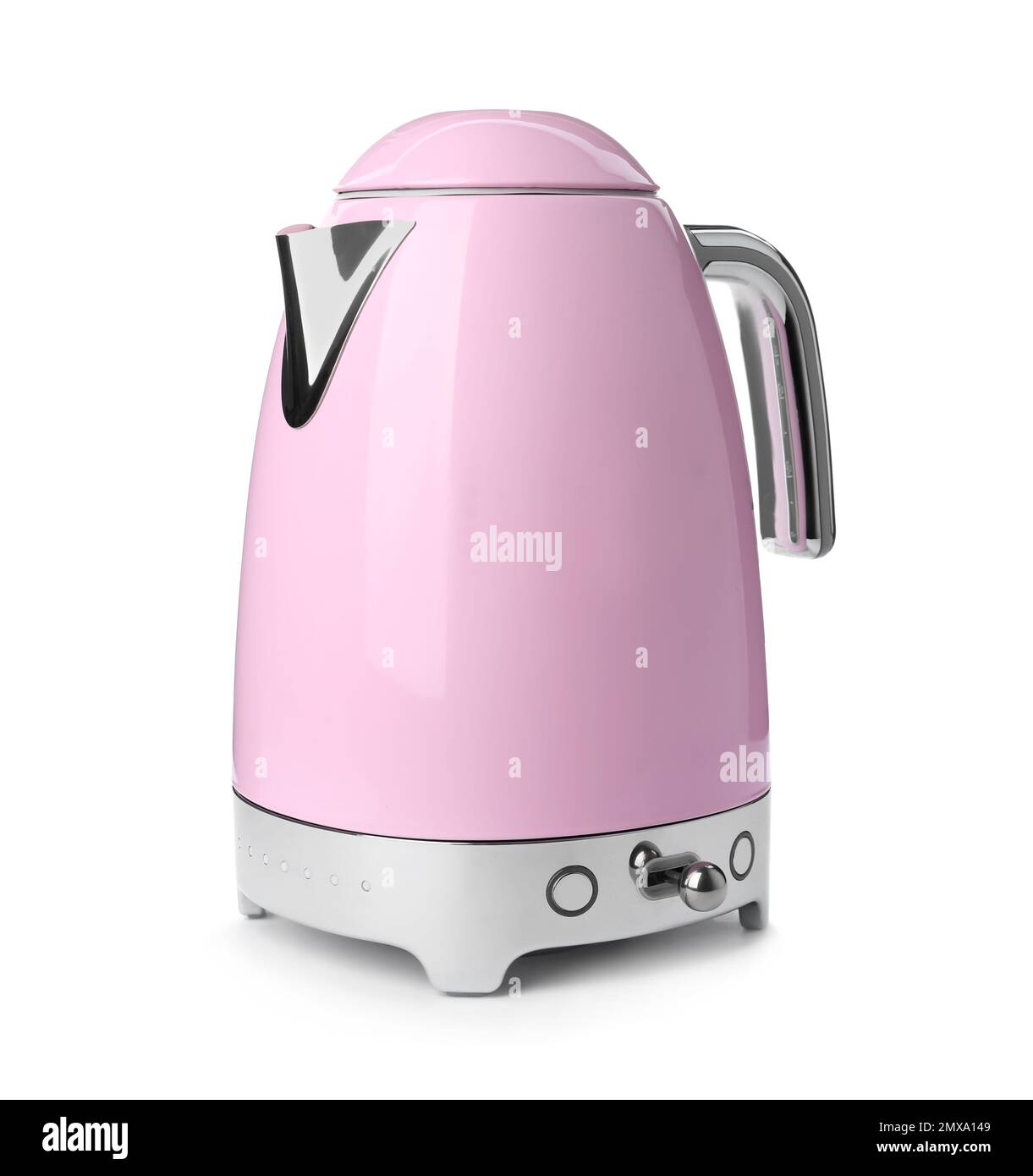 Modern pink electric kettle with base isolated on white Stock Photo - Alamy