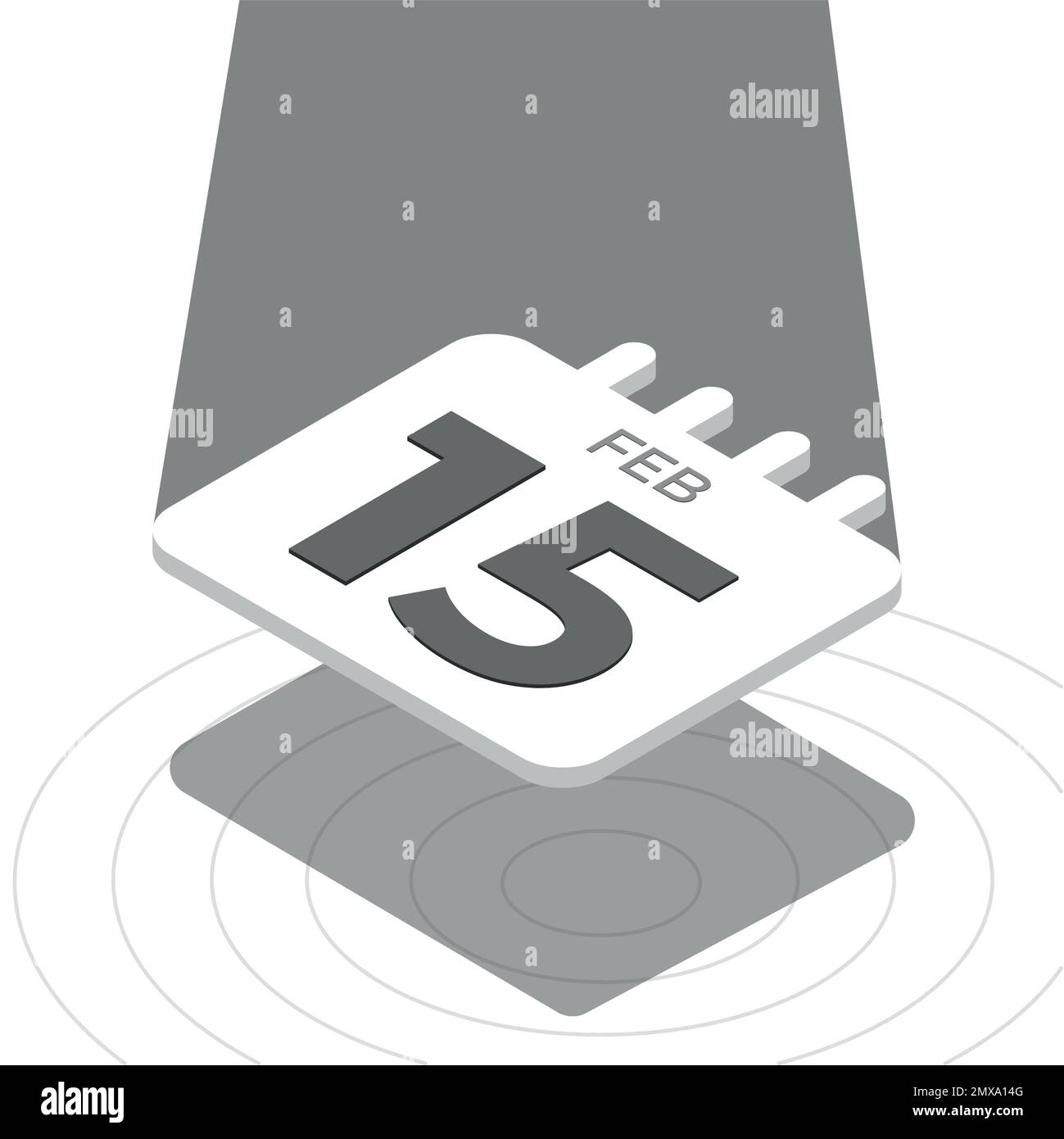 February 15 - Black and white 3D calendar floating with spotlight on ...