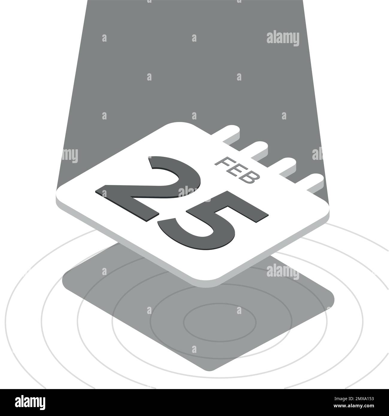 February 25 - Black and white 3D calendar floating with spotlight on ...