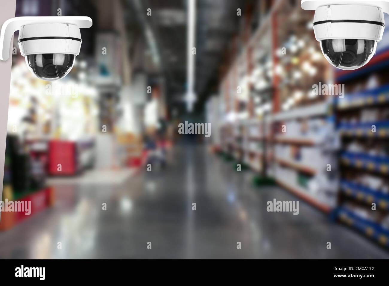 Modern CCTV security camera in shopping mall. Guard equipment Stock ...