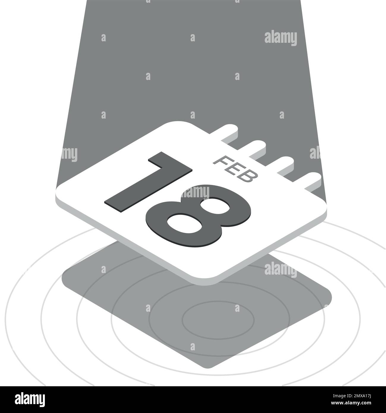 February 18 - Black and white 3D calendar floating with spotlight on ...