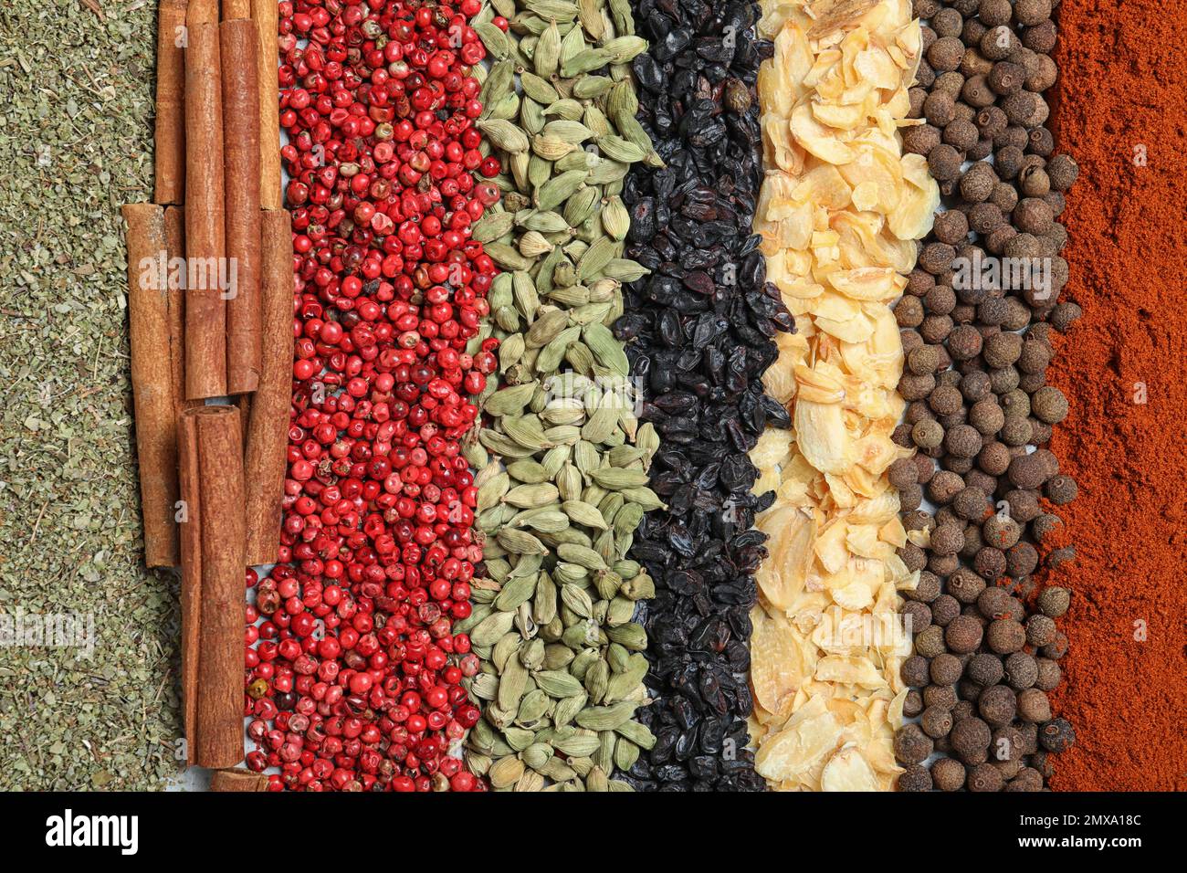 Set of different spices as background, top view Stock Photo - Alamy