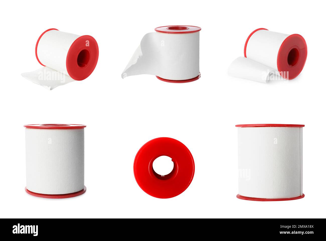 Set with medical sticking plaster rolls on white background Stock Photo ...