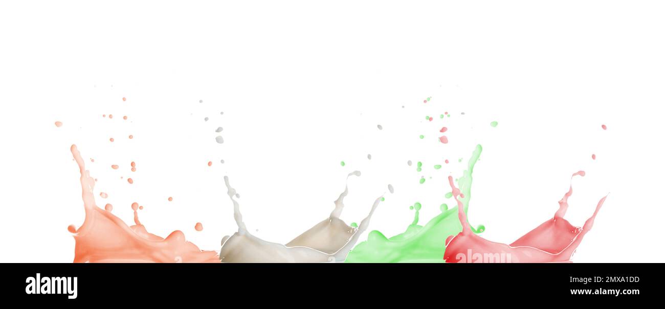 Splashes of different juices on white background. Banner design Stock ...