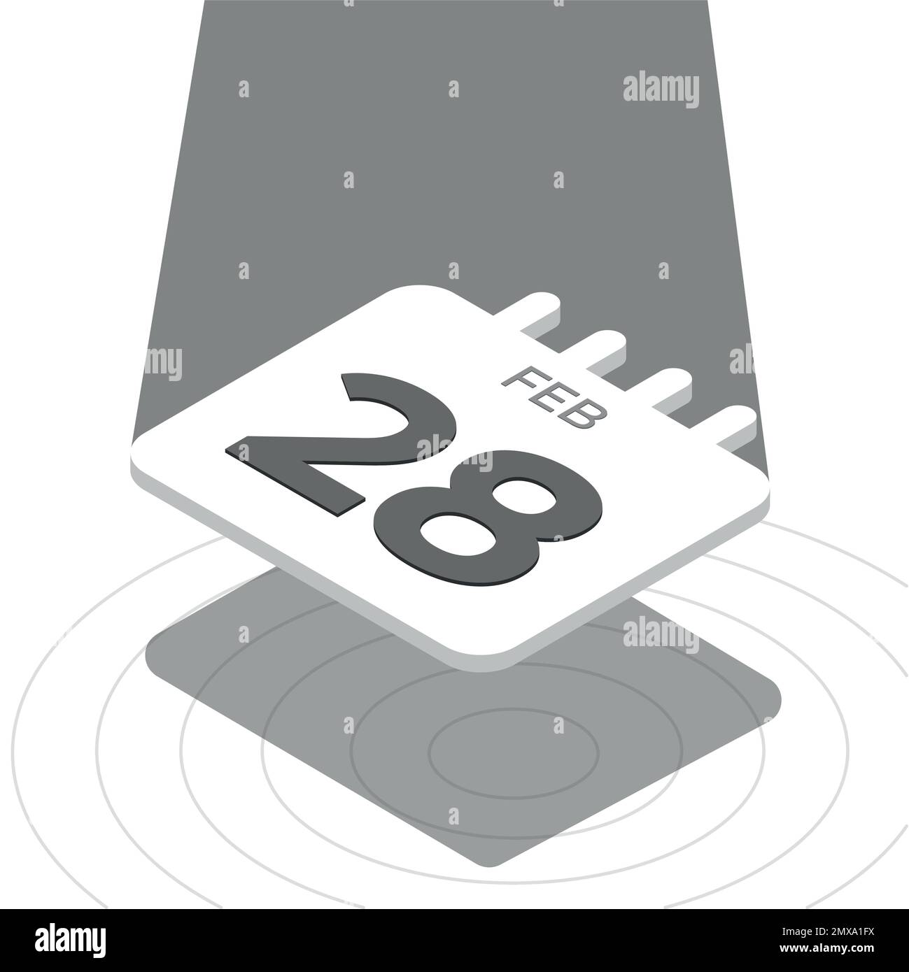 February 28 - Black and white 3D calendar floating with spotlight on ...