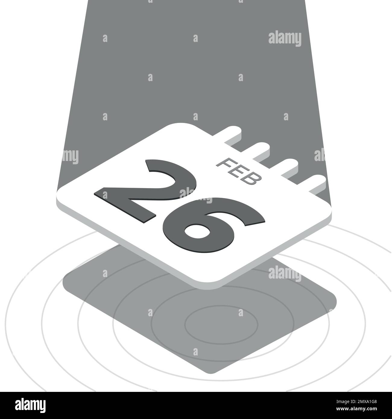 February 26 - Black and white 3D calendar floating with spotlight on ...