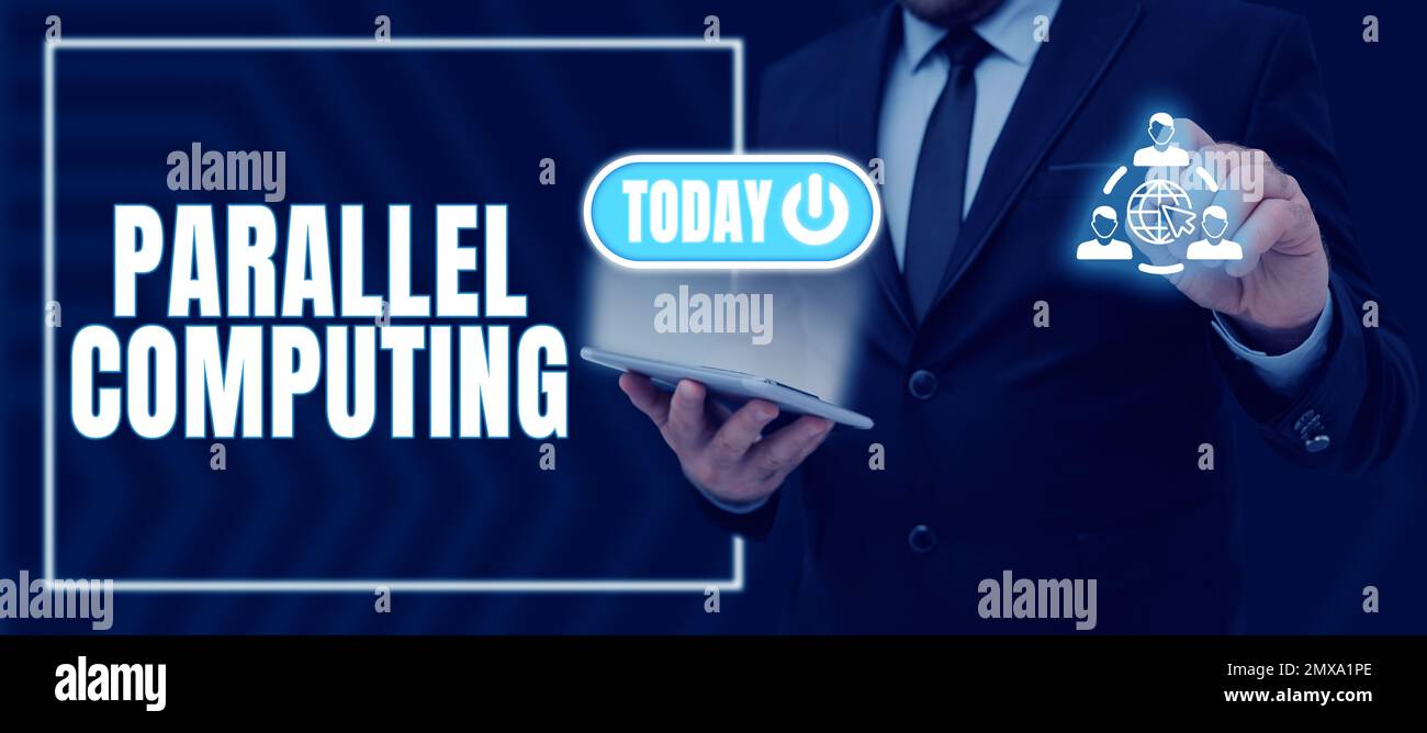 Conceptual caption Parallel Computing. Word for simultaneous calculation by means of software ...