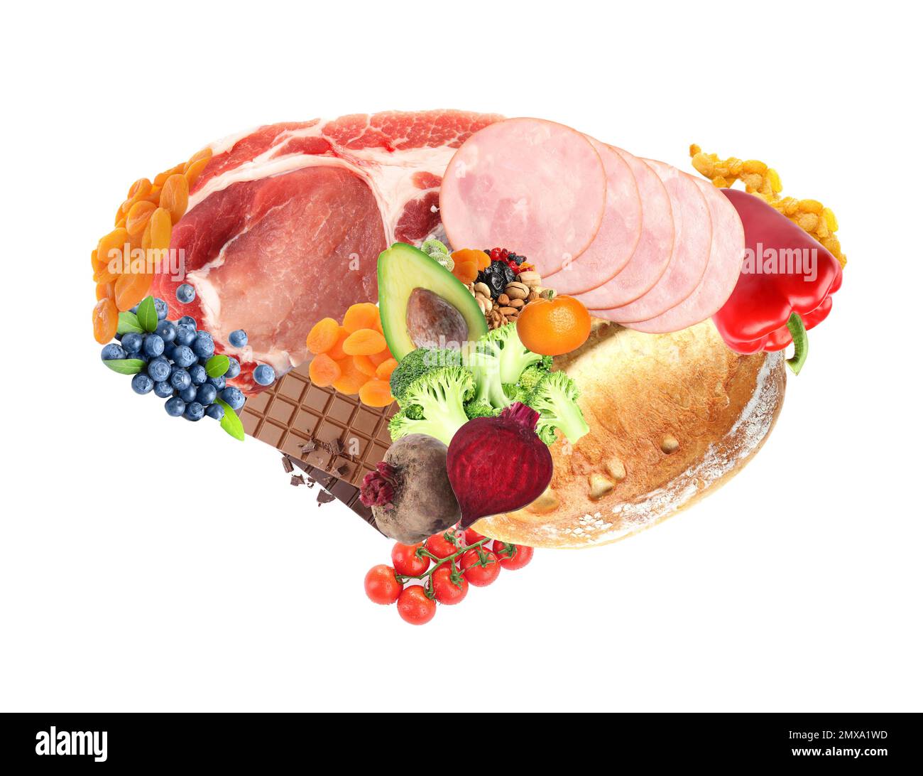 Food in a shape of brain on white background Stock Photo - Alamy