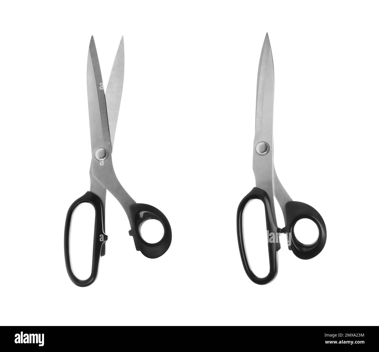 Sharp sewing scissors on white background, top view Stock Photo - Alamy