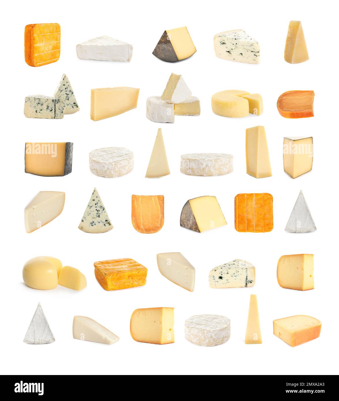 Set with different sorts of cheese on white background Stock Photo - Alamy