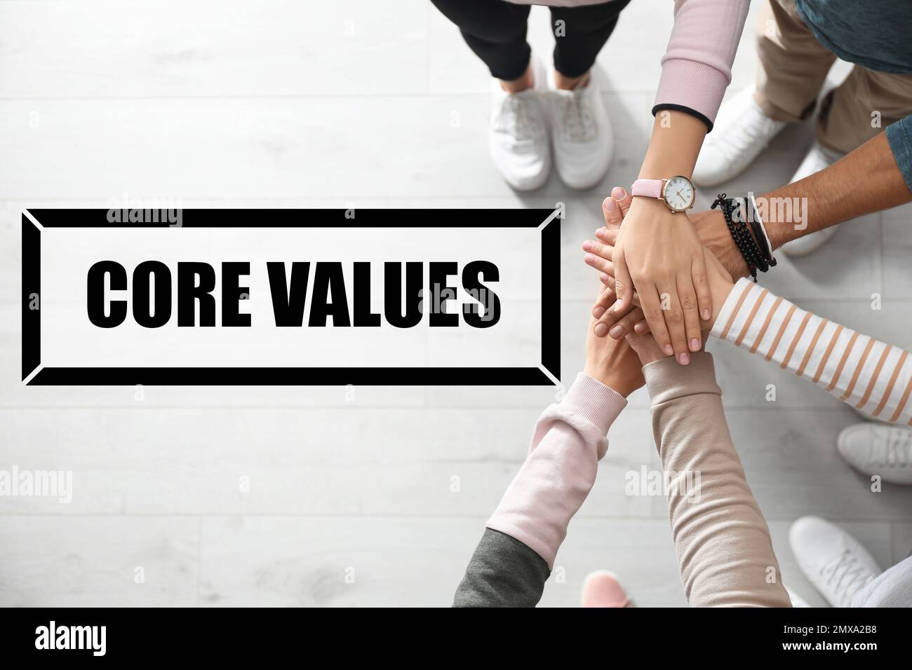 Core values concept. People holding hands together, top view Stock ...