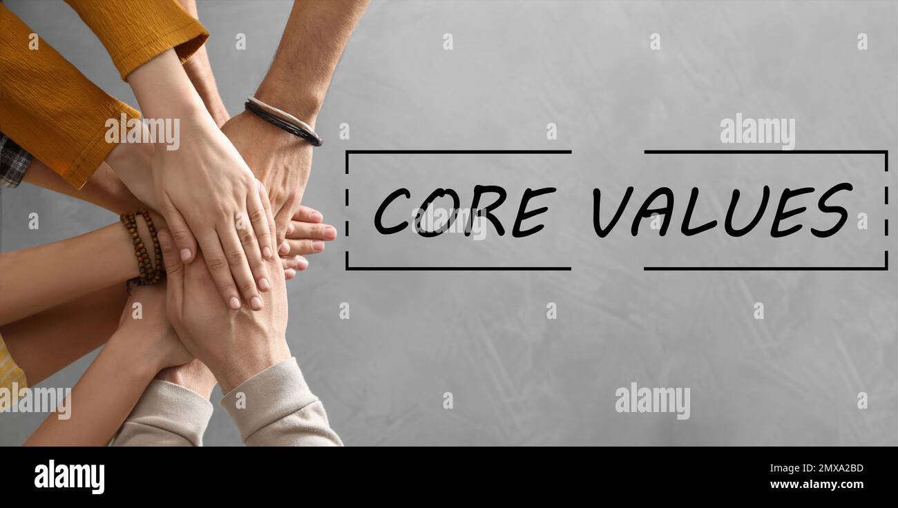 Core values concept. People holding hands together, top view Stock ...