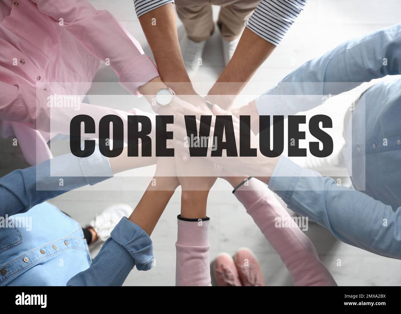 Core values concept. People holding hands together, top view Stock ...