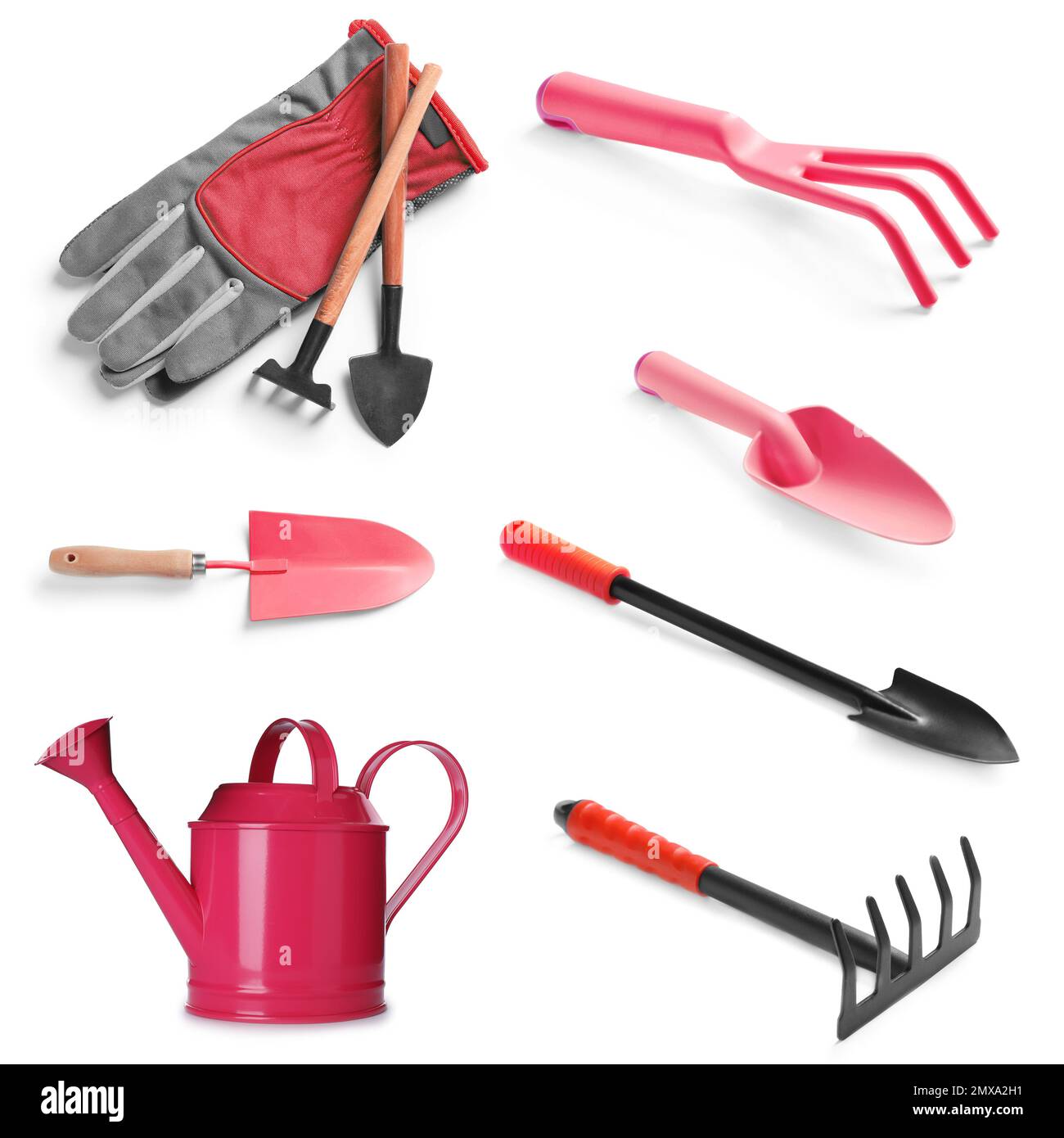 Set of different gardening tools on white background Stock Photo - Alamy