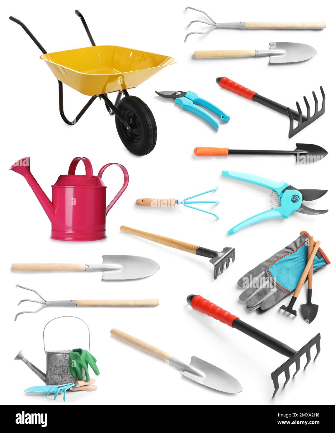 Set of different gardening tools on white background Stock Photo - Alamy