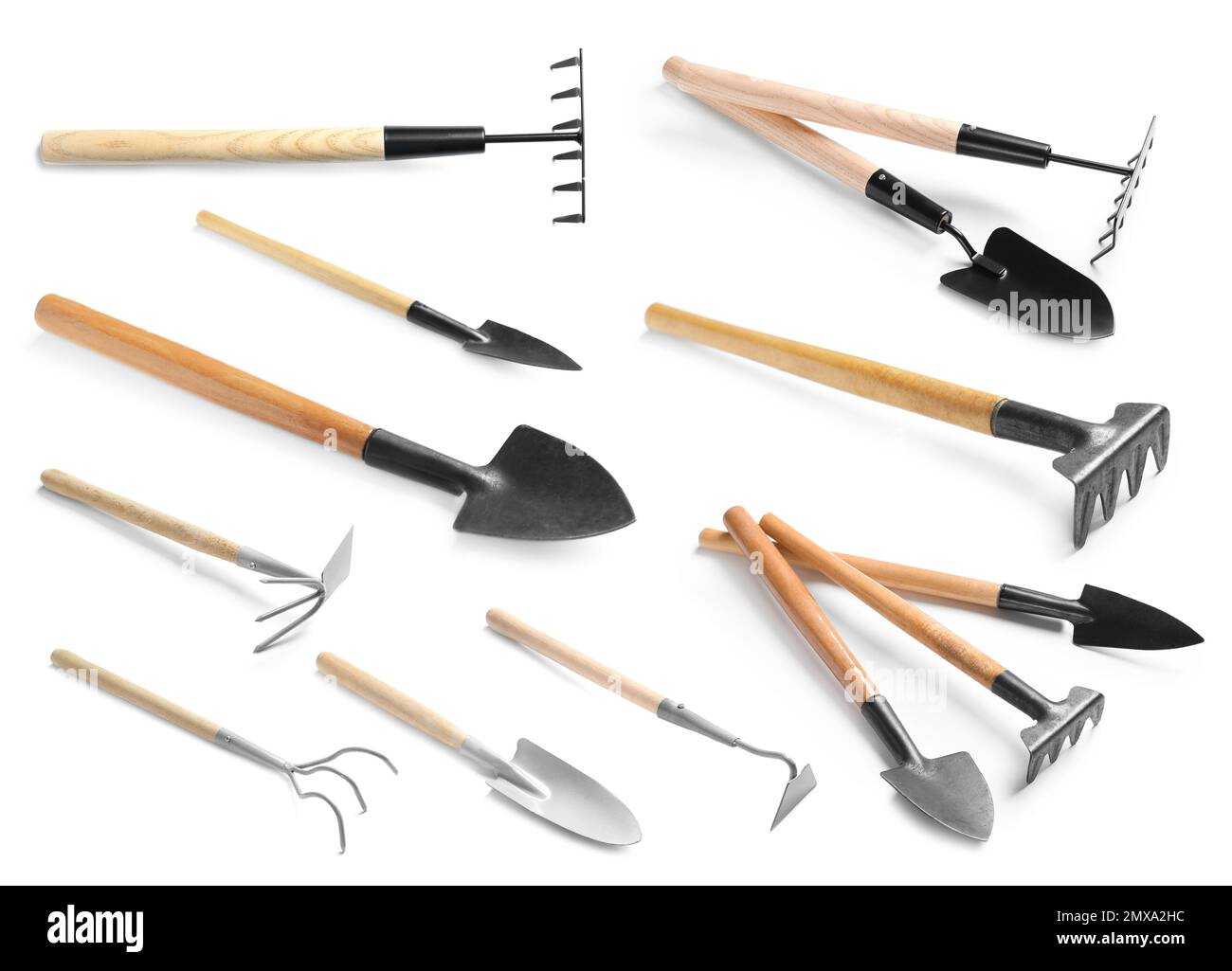 Set of different gardening tools on white background Stock Photo - Alamy