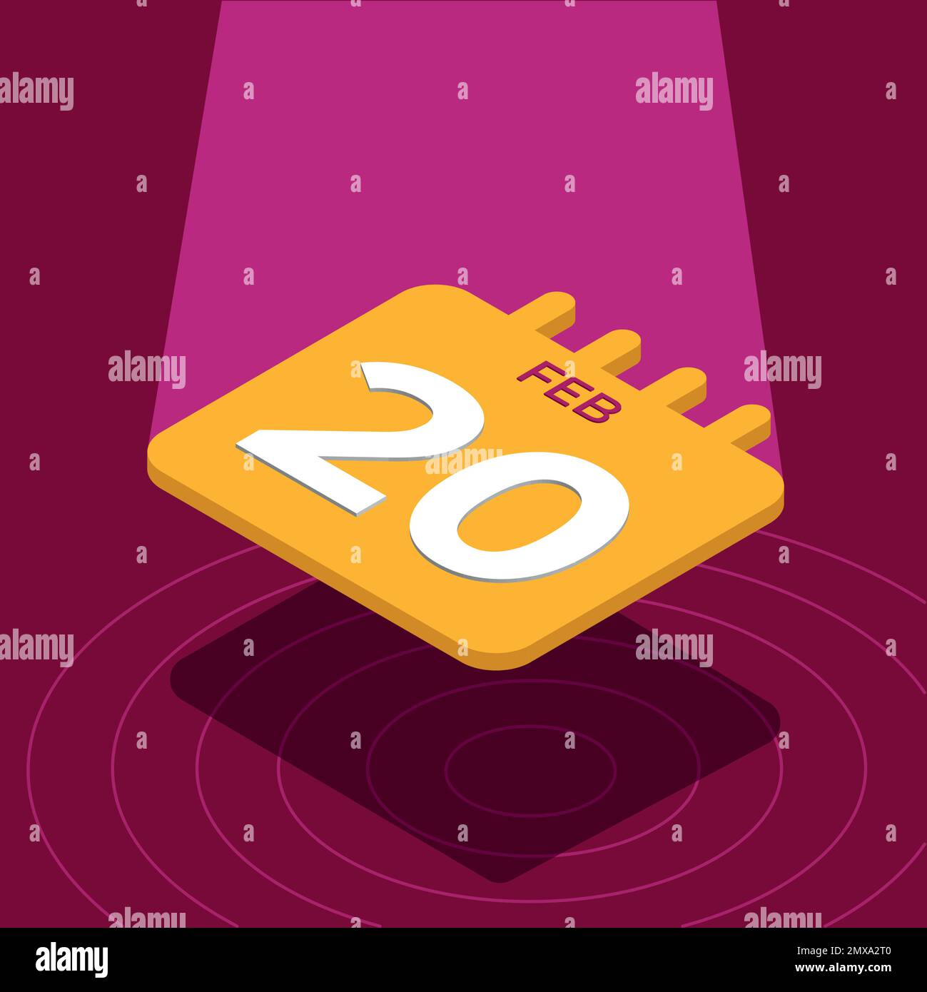February 20th - Yellow 3D calendar floating with spotlight Stock Vector ...