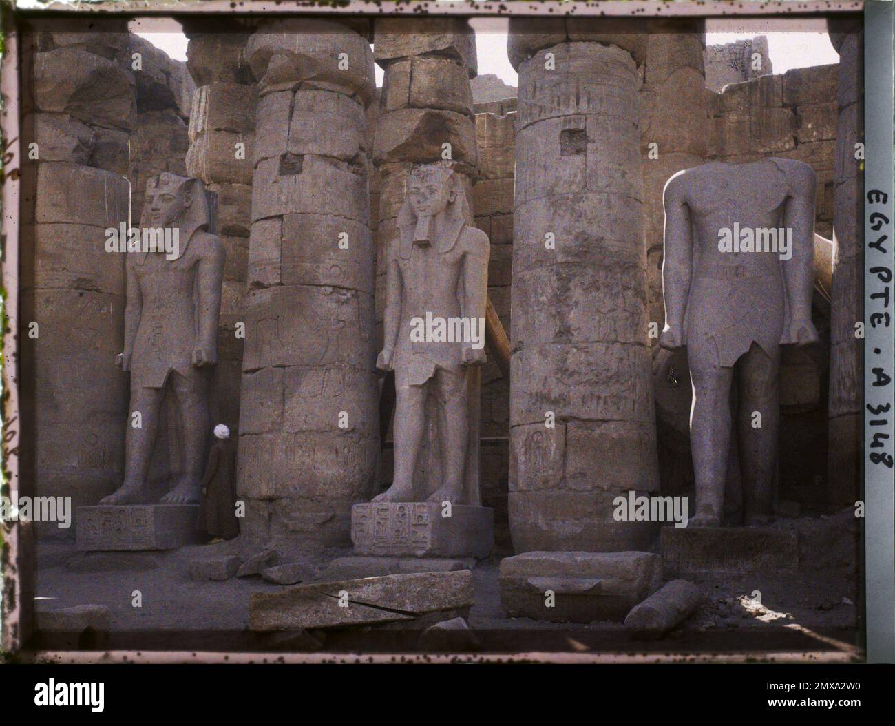 Louqsor, Egypt, Africa columns and statues in the courtyard of Ramses ...