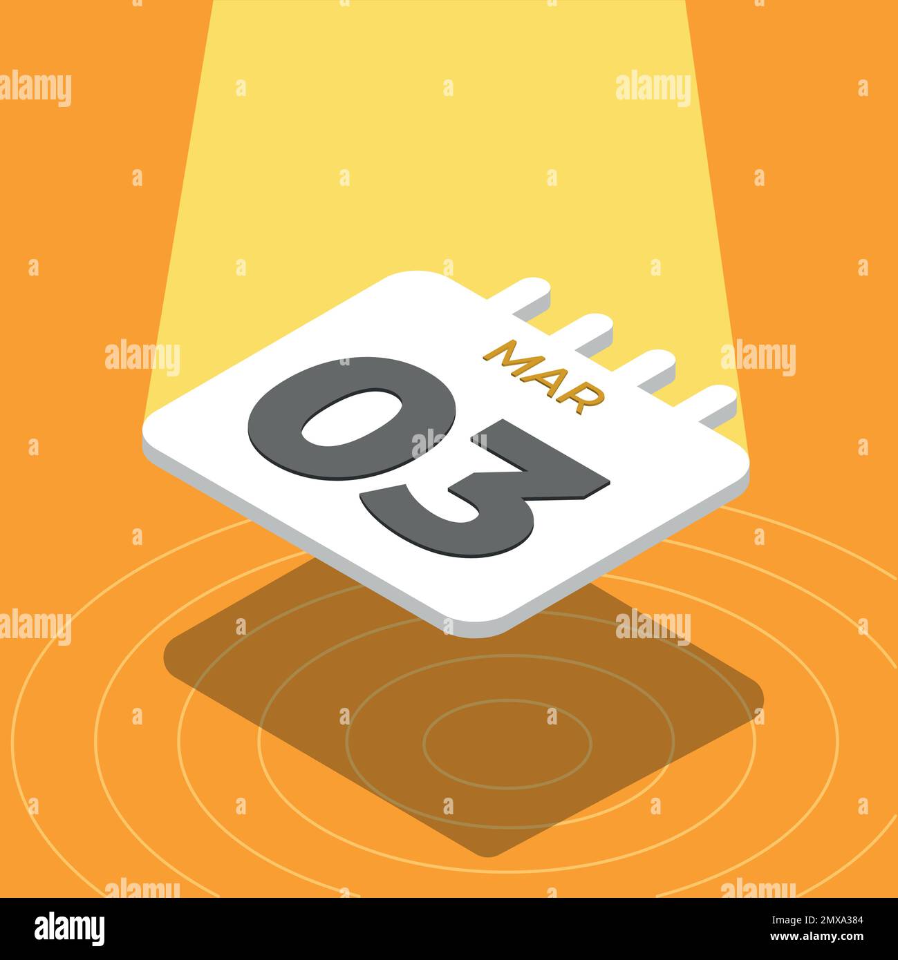 March 3 - 3D calendar floating with spotlight on yellow background ...