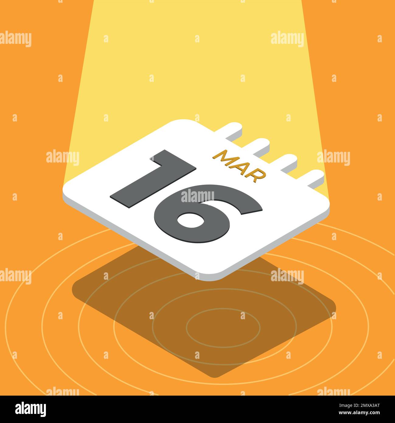 March 16 - 3D calendar floating with spotlight on yellow background ...
