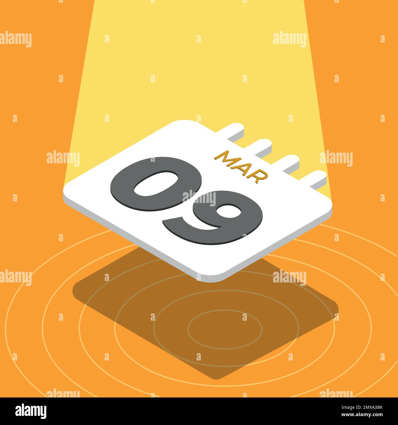 March 9 - 3D calendar floating with spotlight on yellow background ...