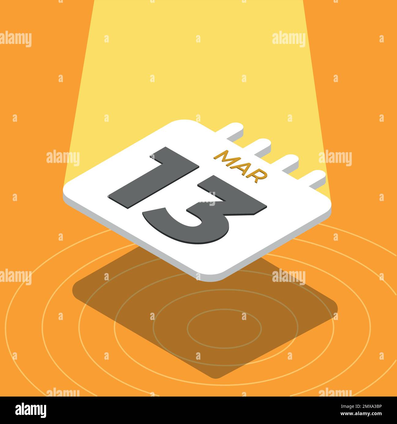 March 13 - 3D calendar floating with spotlight on yellow background ...