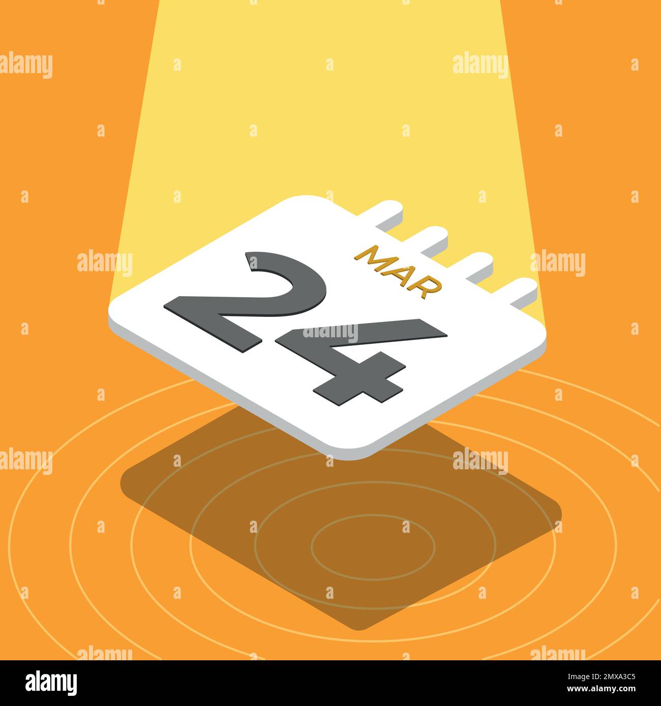 March 24 - 3D calendar floating with spotlight on yellow background ...