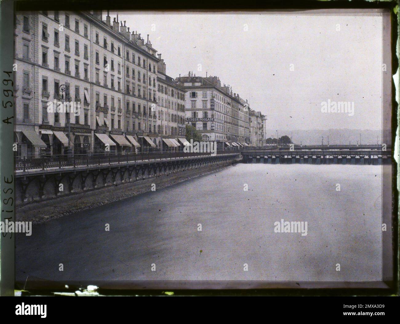 Geneva, Switzerland The Quai des Bergues and the Machine Bridge over ...