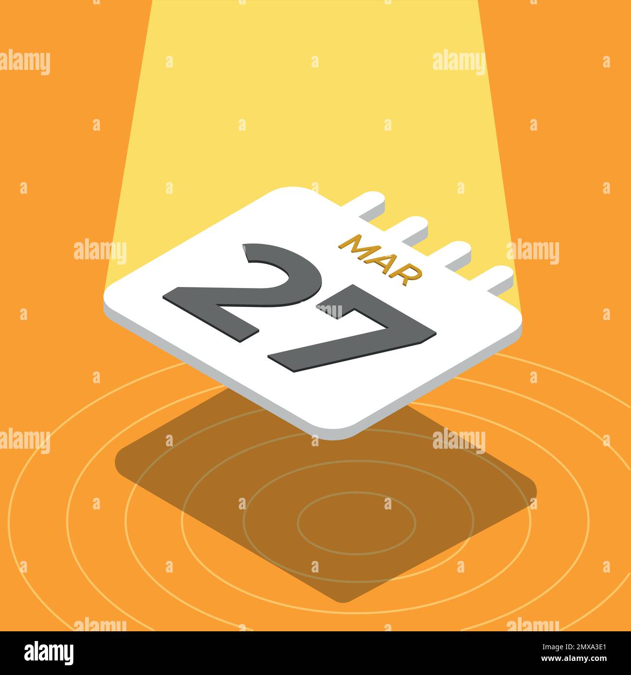 March 27 - 3D calendar floating with spotlight on yellow background ...