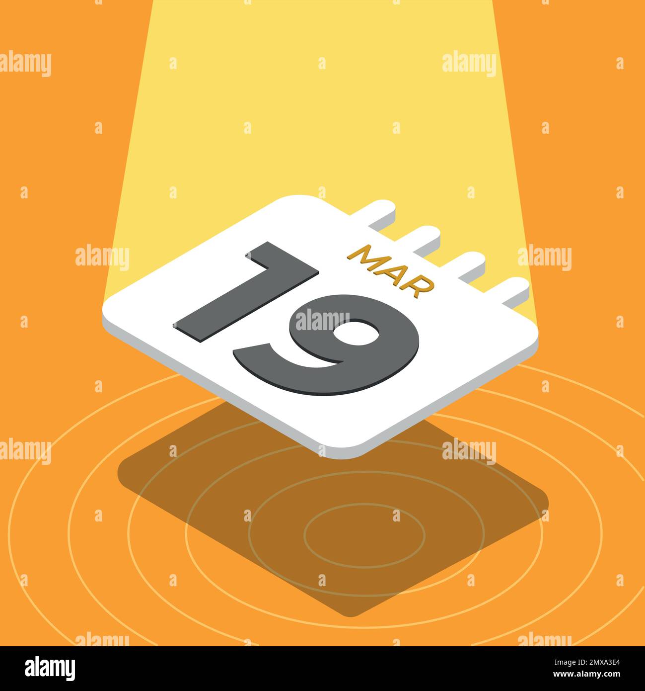 March 19 - 3D calendar floating with spotlight on yellow background ...