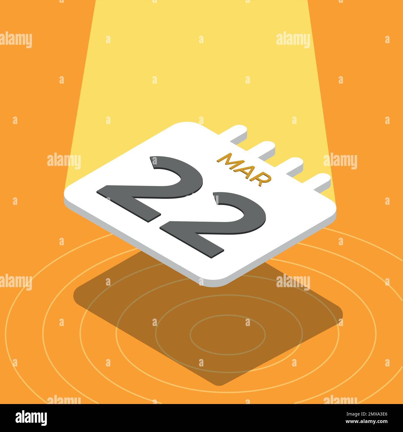 March 22 - 3D calendar floating with spotlight on yellow background ...