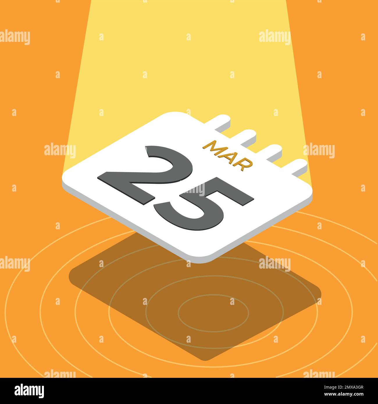 March 25 - 3D calendar floating with spotlight on yellow background ...