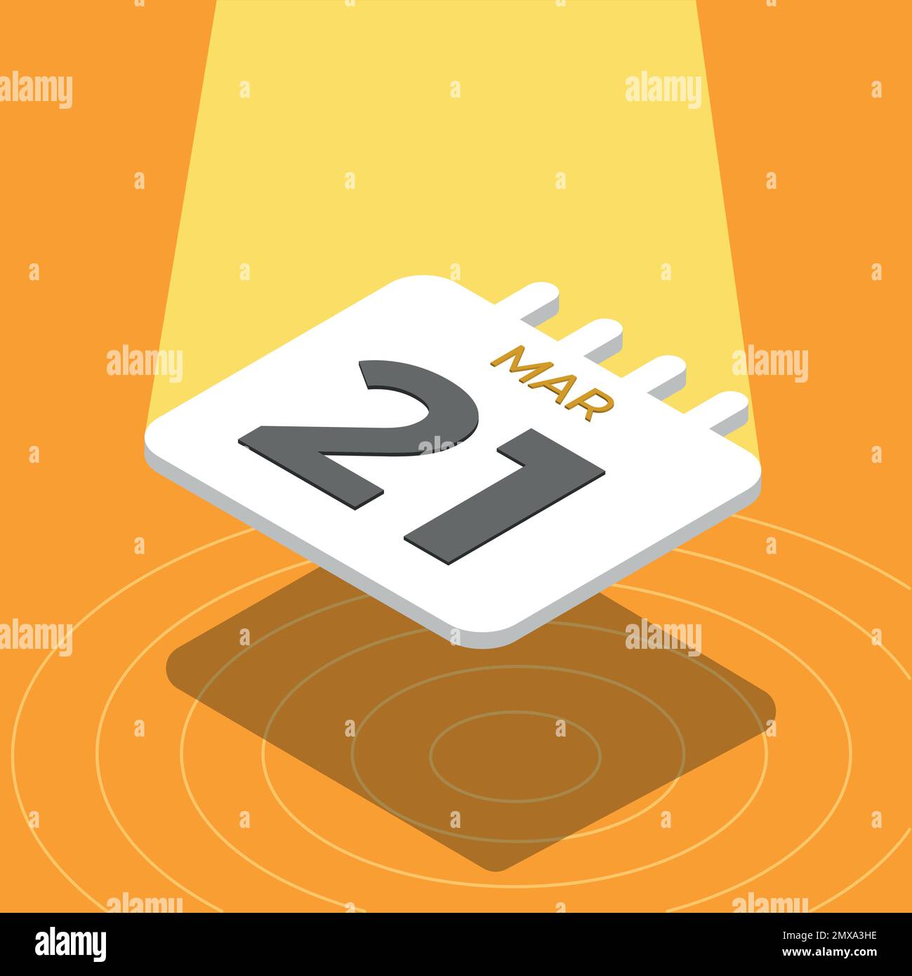 March 21 - 3D calendar floating with spotlight on yellow background ...