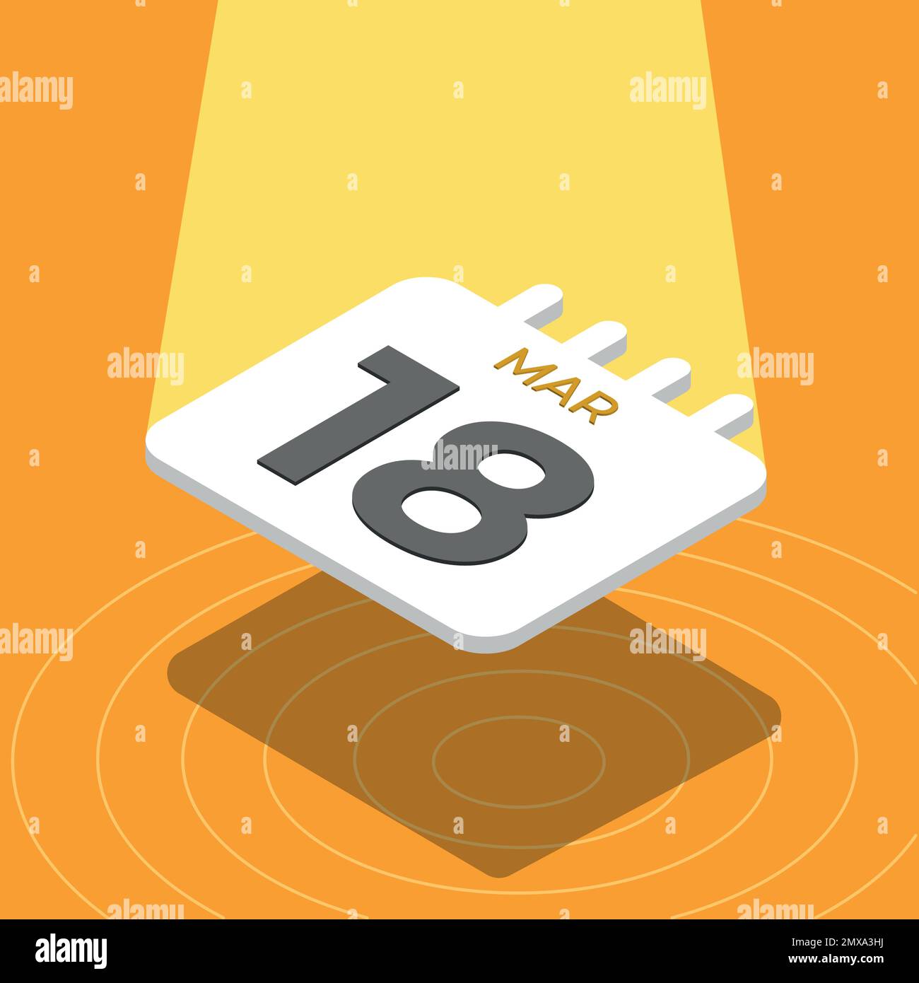 March 18 - 3D calendar floating with spotlight on yellow background ...